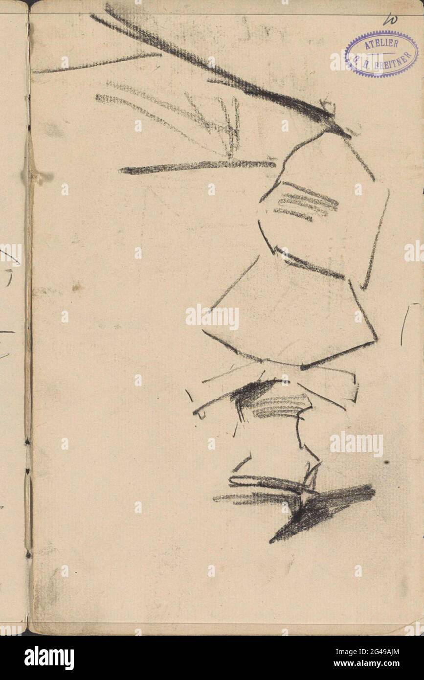 Study, possibly a figure study. Leaf 10 Recto from a sketchbook with 9 ...