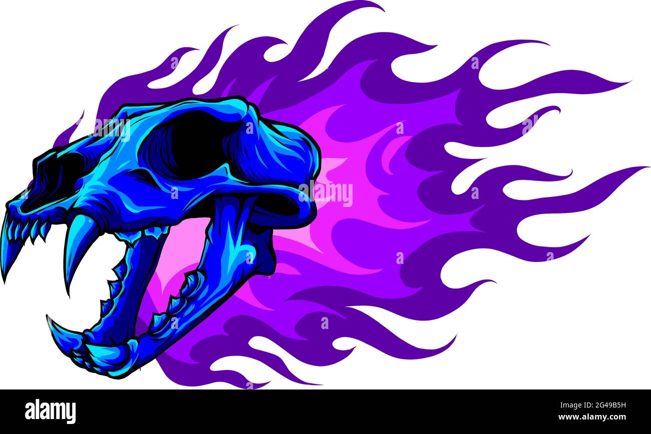 Vector illustration of blue tiger skull with flames Stock Vector Image ...