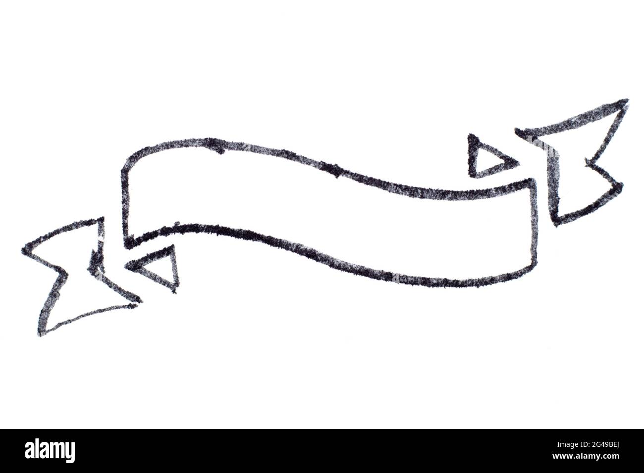 Black watercolor handdrawing of ribbon banner on white paper background ...