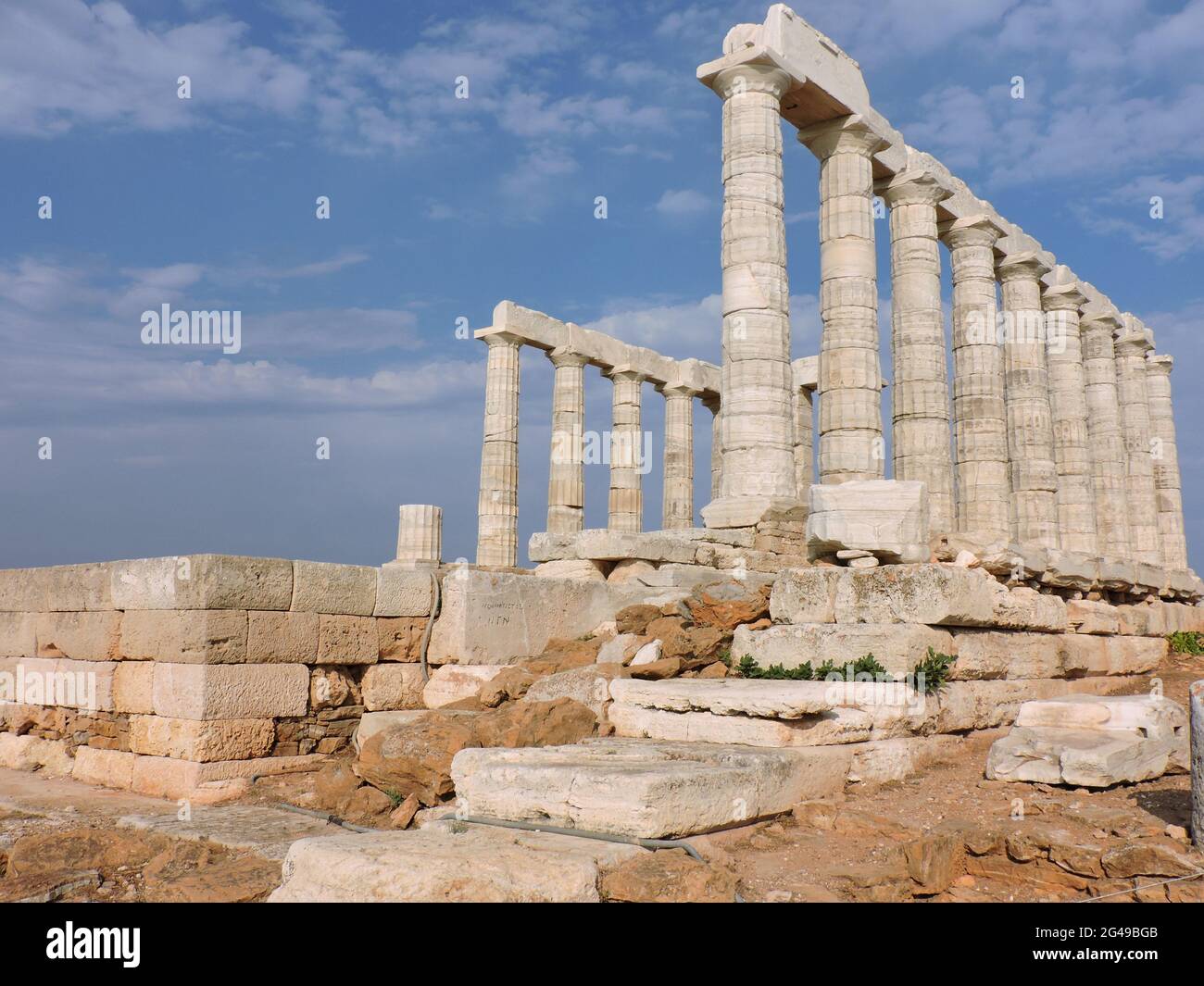 A breathtaking view of the ruins of an ancient Greek temple of Poseidon ...