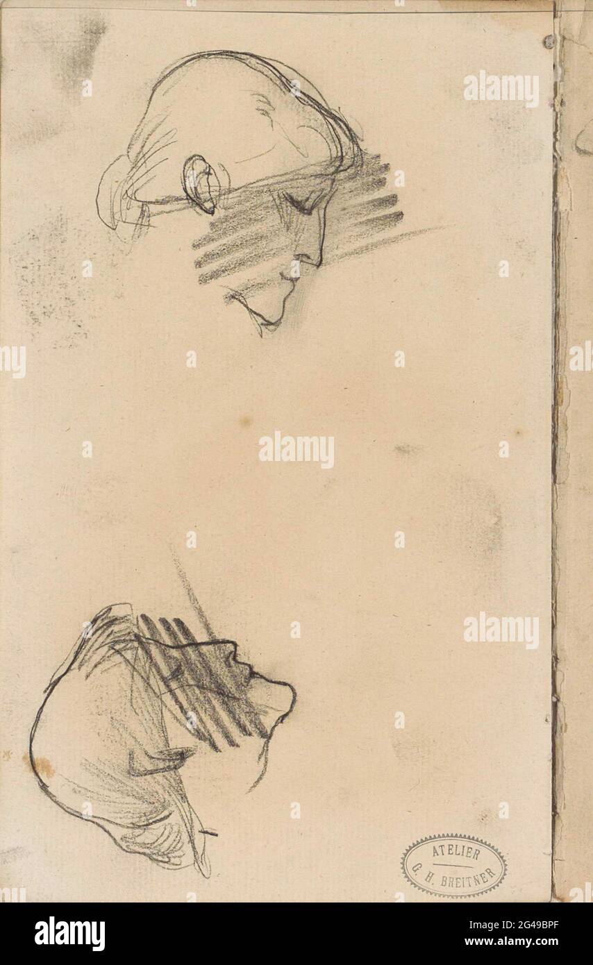 Two women's heads, in profile. Page 5 From a sketchbook with 19 sheets ...