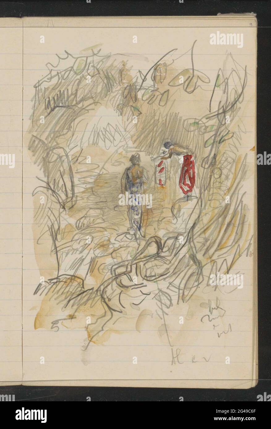 Figures washing clothes in a river. Page 9 From a sketchbook with 74 ...