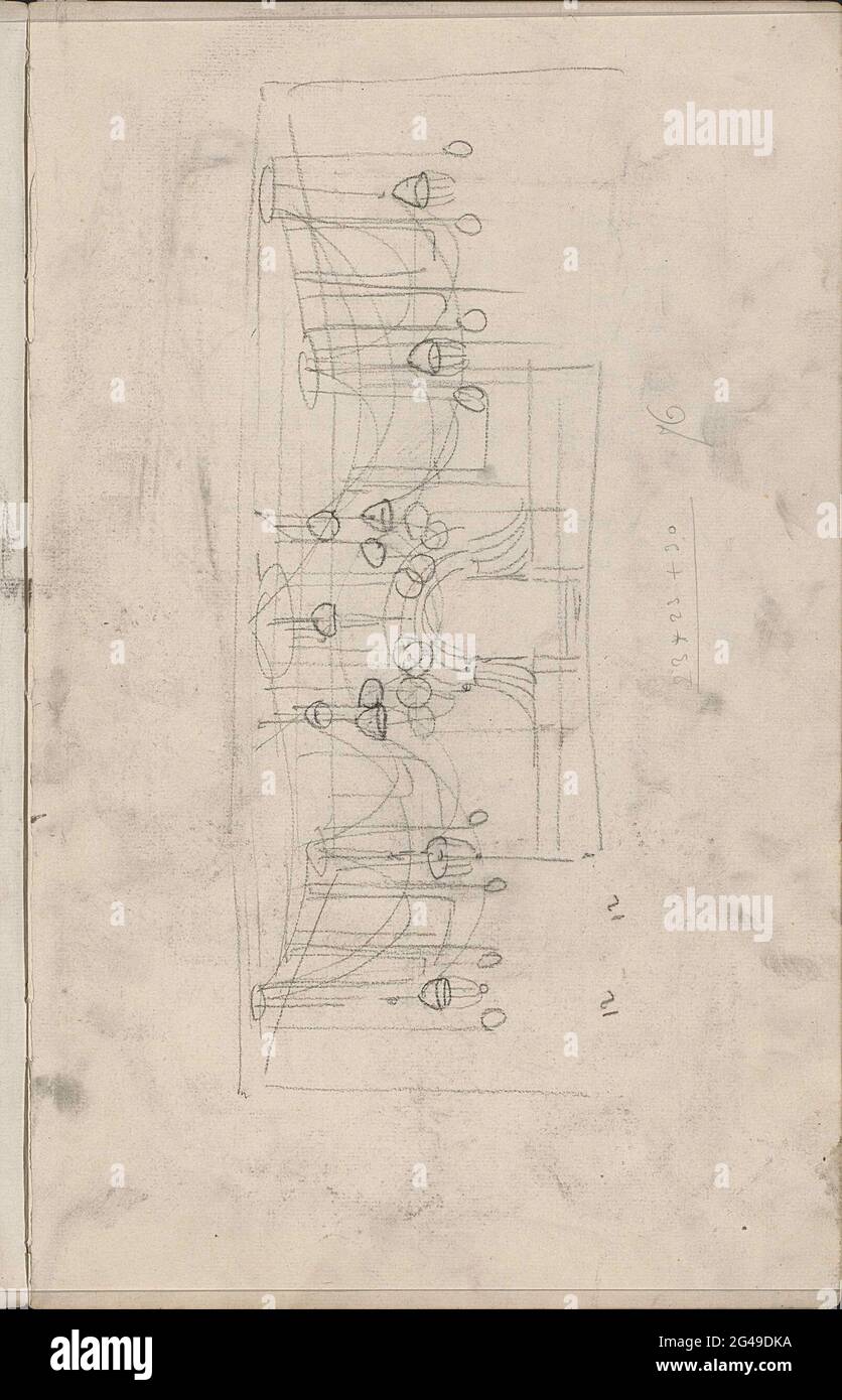 Design for a hall with hanging lamps. Leaf 9 Recto from a sketchbook ...