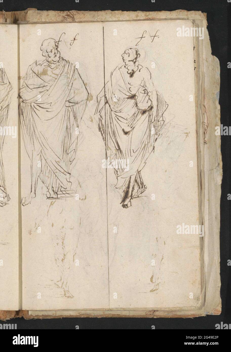 Two running men in gown. Leaf 12 Recto from a sketchbook with 33 sheets ...