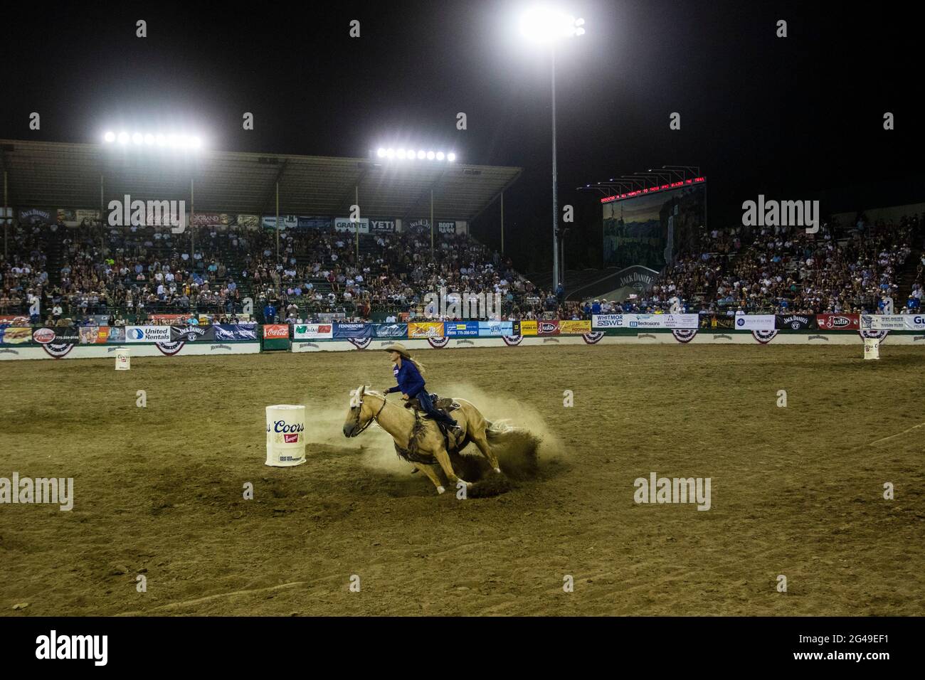 Reno, United States. 18th June, 2021. Barrel racer Molly Otto turns ...