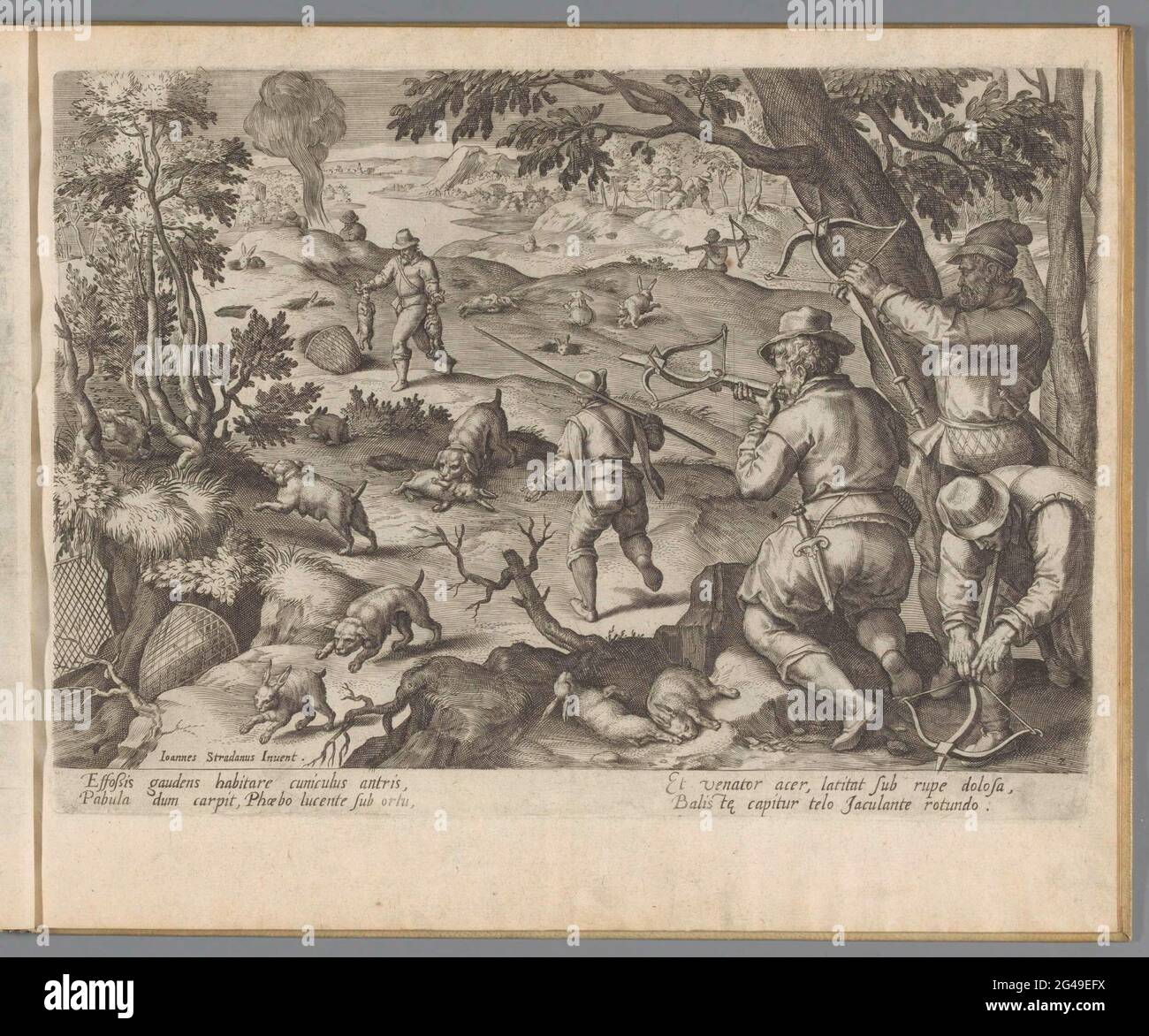 Rabbit hunting; Yacht scenes. Landscape with hunters hunting with ...