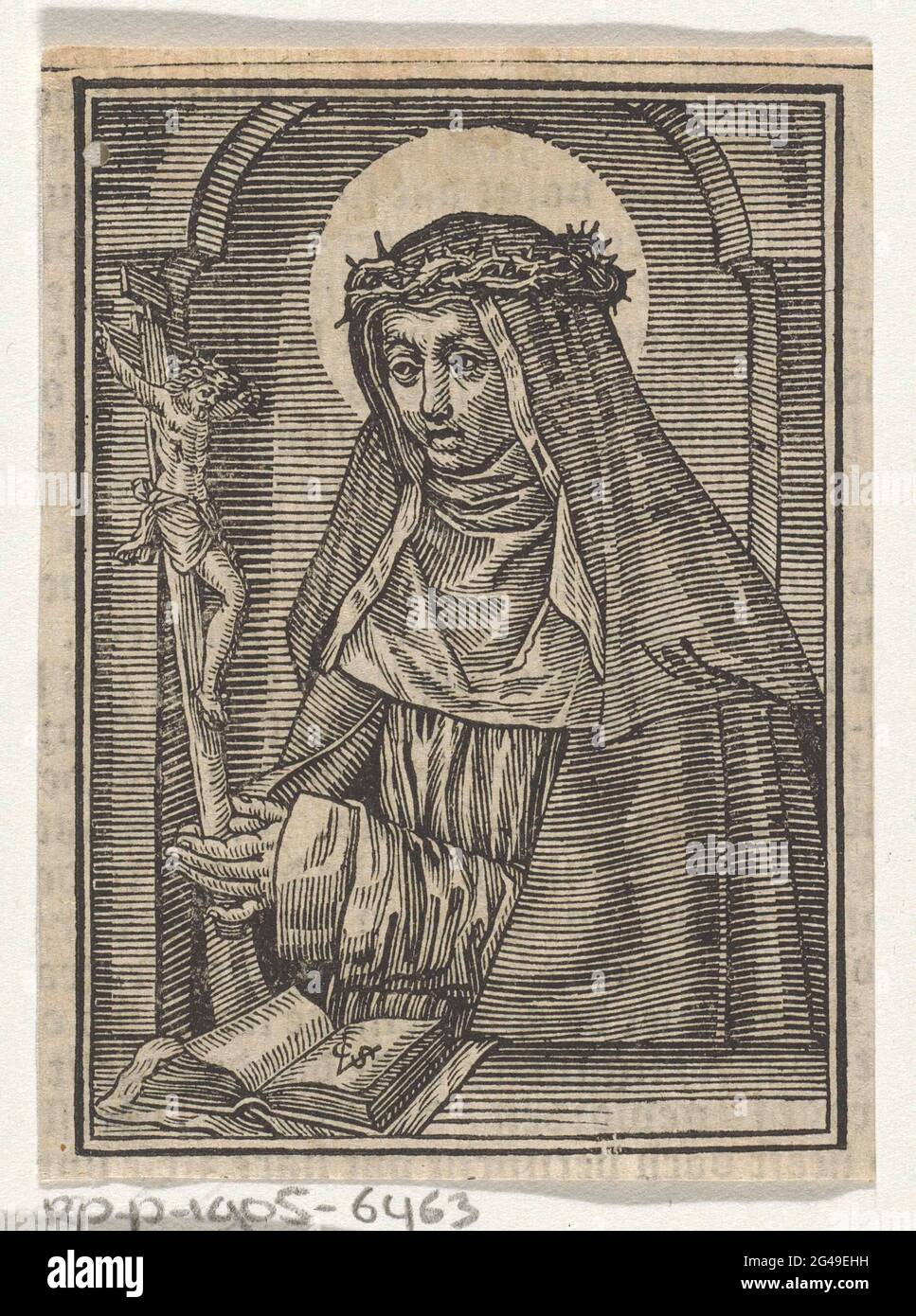 Saint with a thorn crown, a crucifix and a book Stock Photo - Alamy
