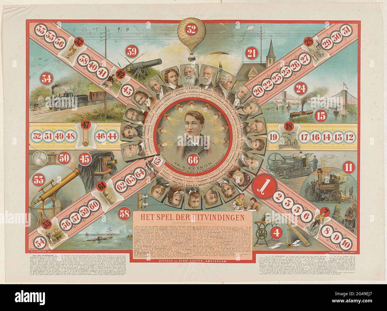 The game of inventions. Board game with central the portrait of Thomas ...