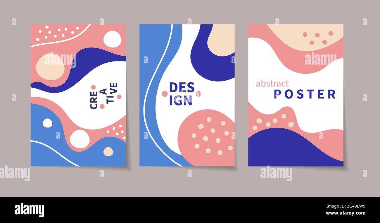 Set of boho posters with abstract wavy shapes. Summer banner with hand ...
