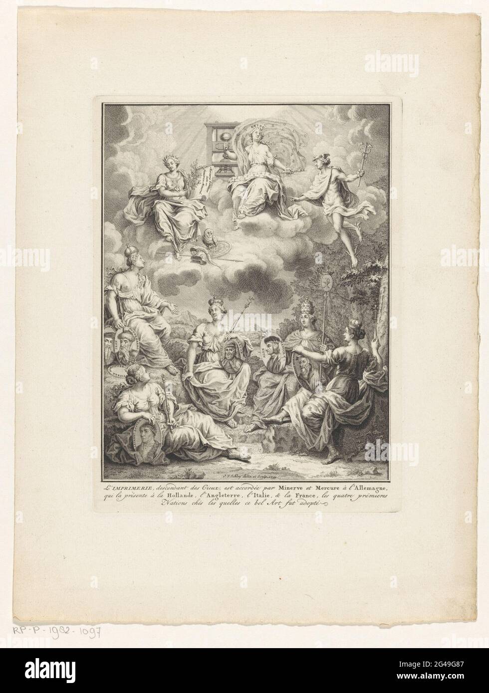 Allegory on the printing pressure; Title page for: Prosper Marchand ...