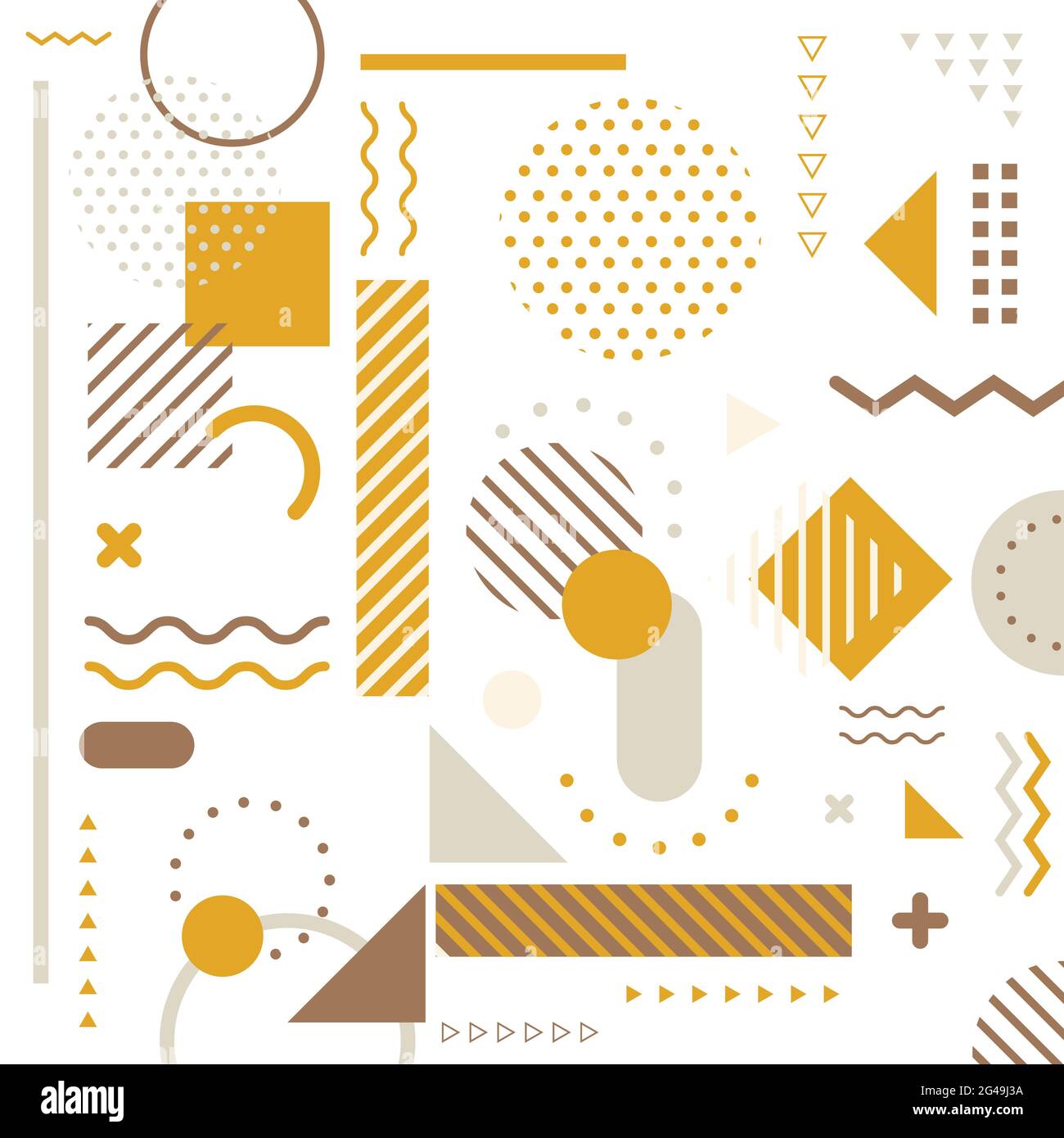 Abstract yellow geometric elements pattern memphis style on white ...