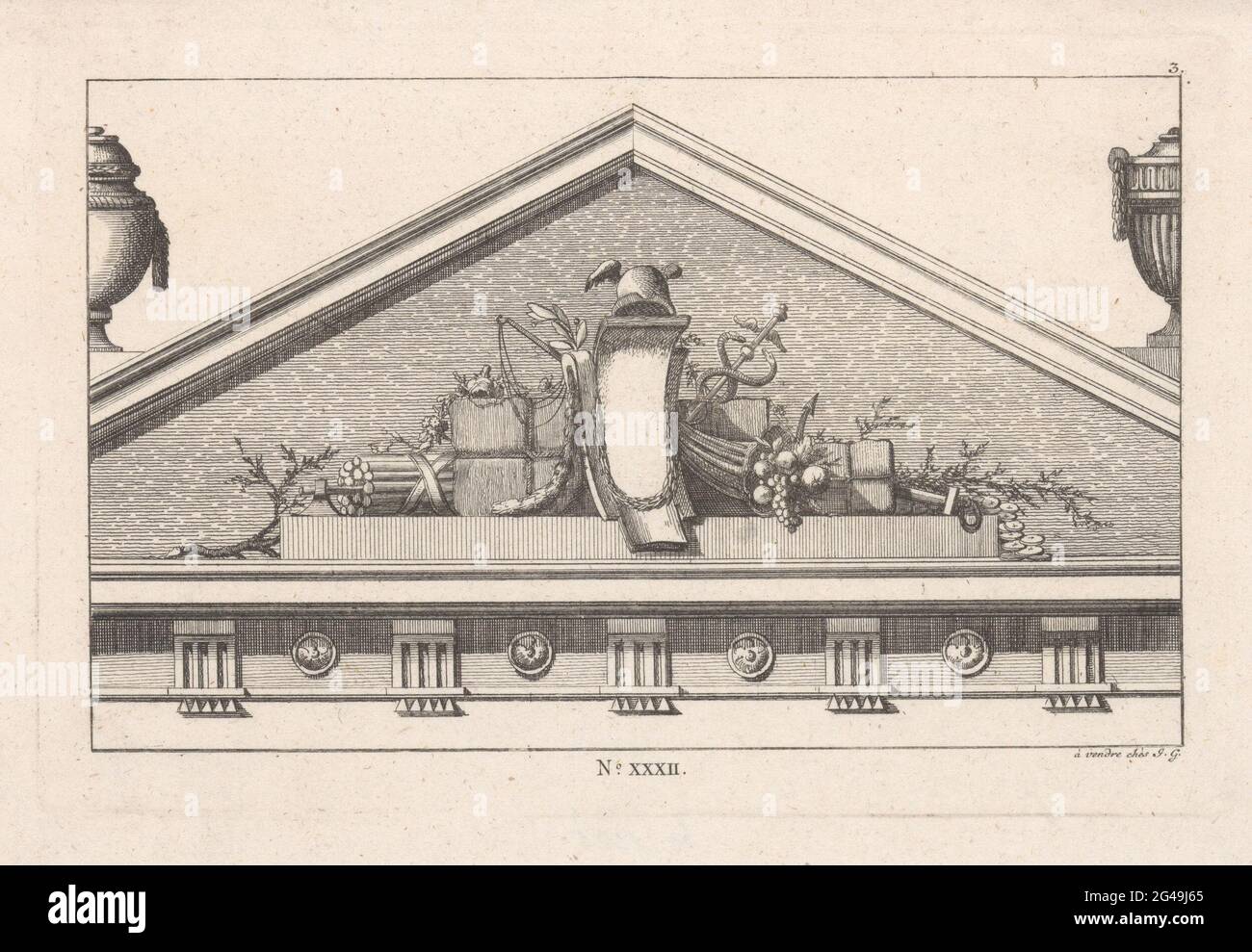 Fronton with MercuryStaf and helmet; Frontispices et trophées. Design ...