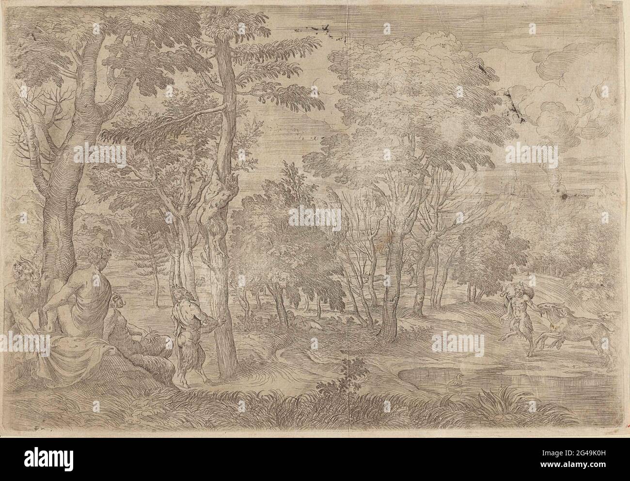 Landscape with nymphs and saters. A landscape with nymphs and saters. A ...