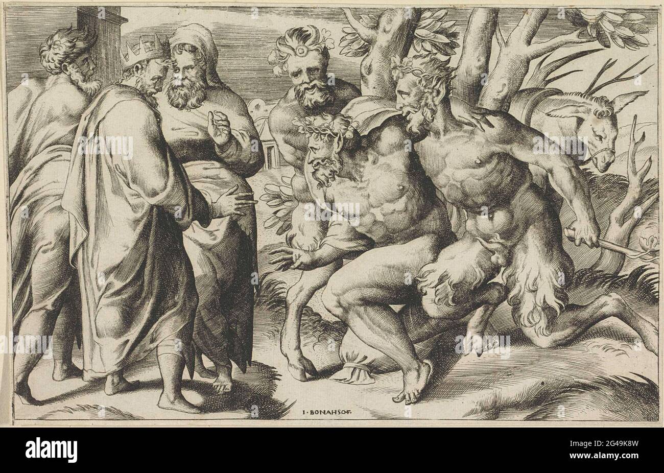 Two saters take sil'sus at King Midas. Silenus is supported by two ...