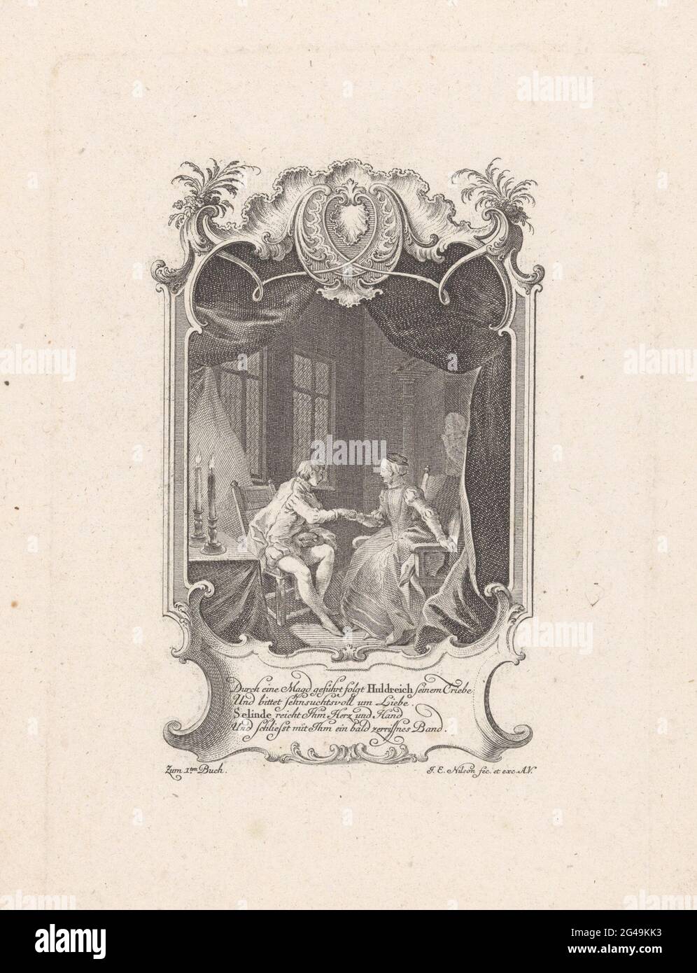 Selinde and Huldreich. Selinde receives Huldreich in a room lit by ...