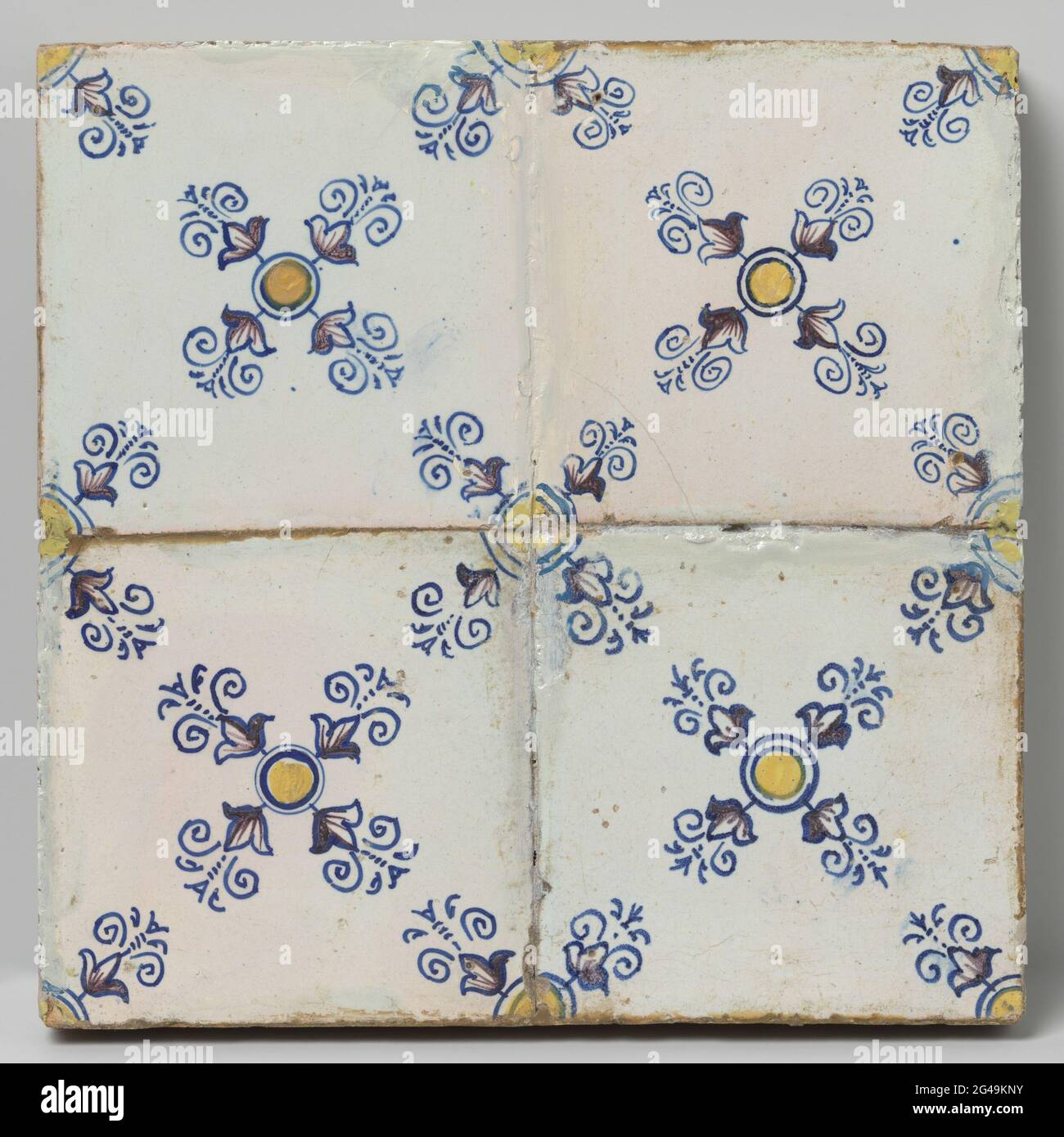 Field of four tiles with leaves and volutes. Four tiles (2 x 2) each ...