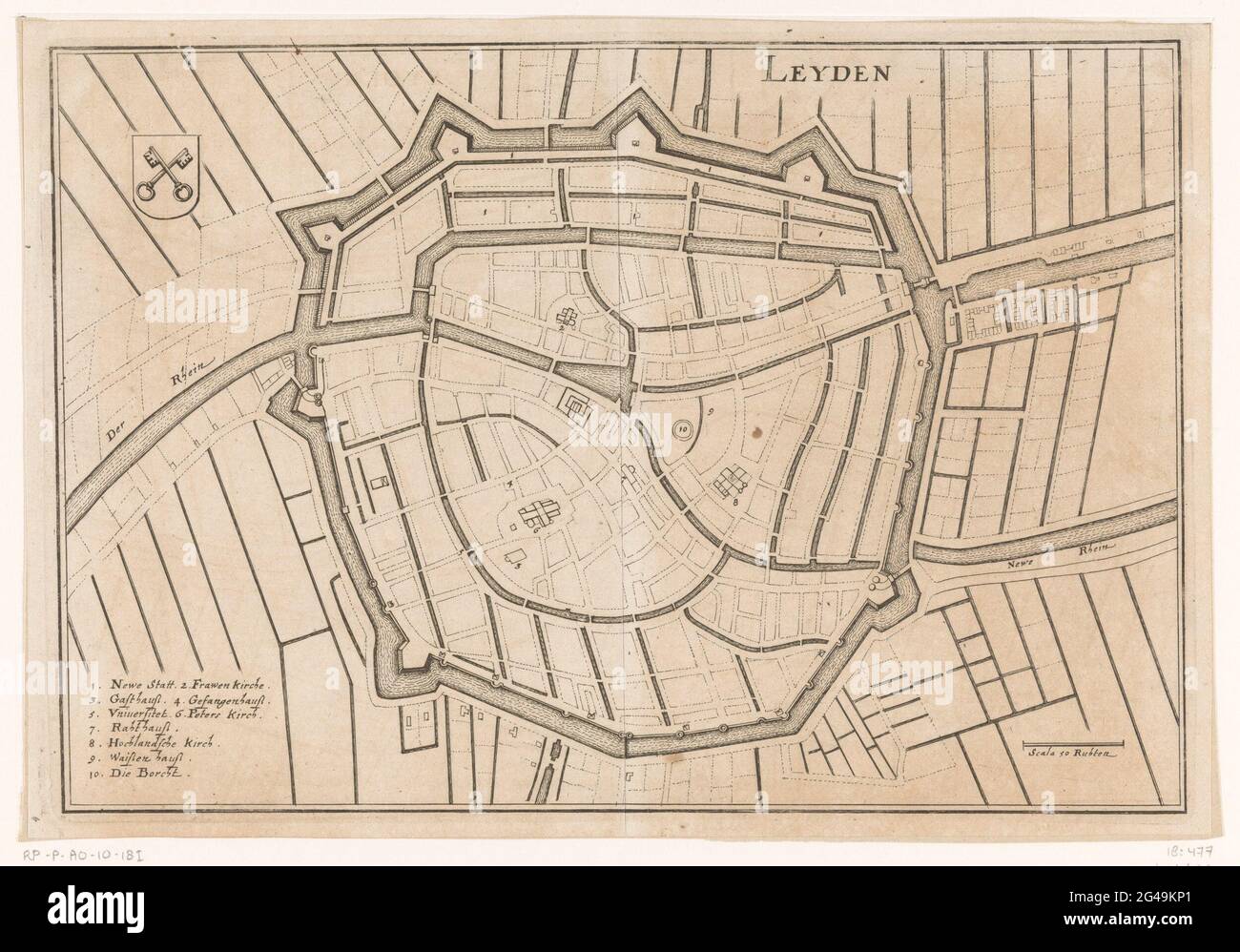 Fortress floor plan of Leiden; Leyden. Map of Leiden. At the top left ...