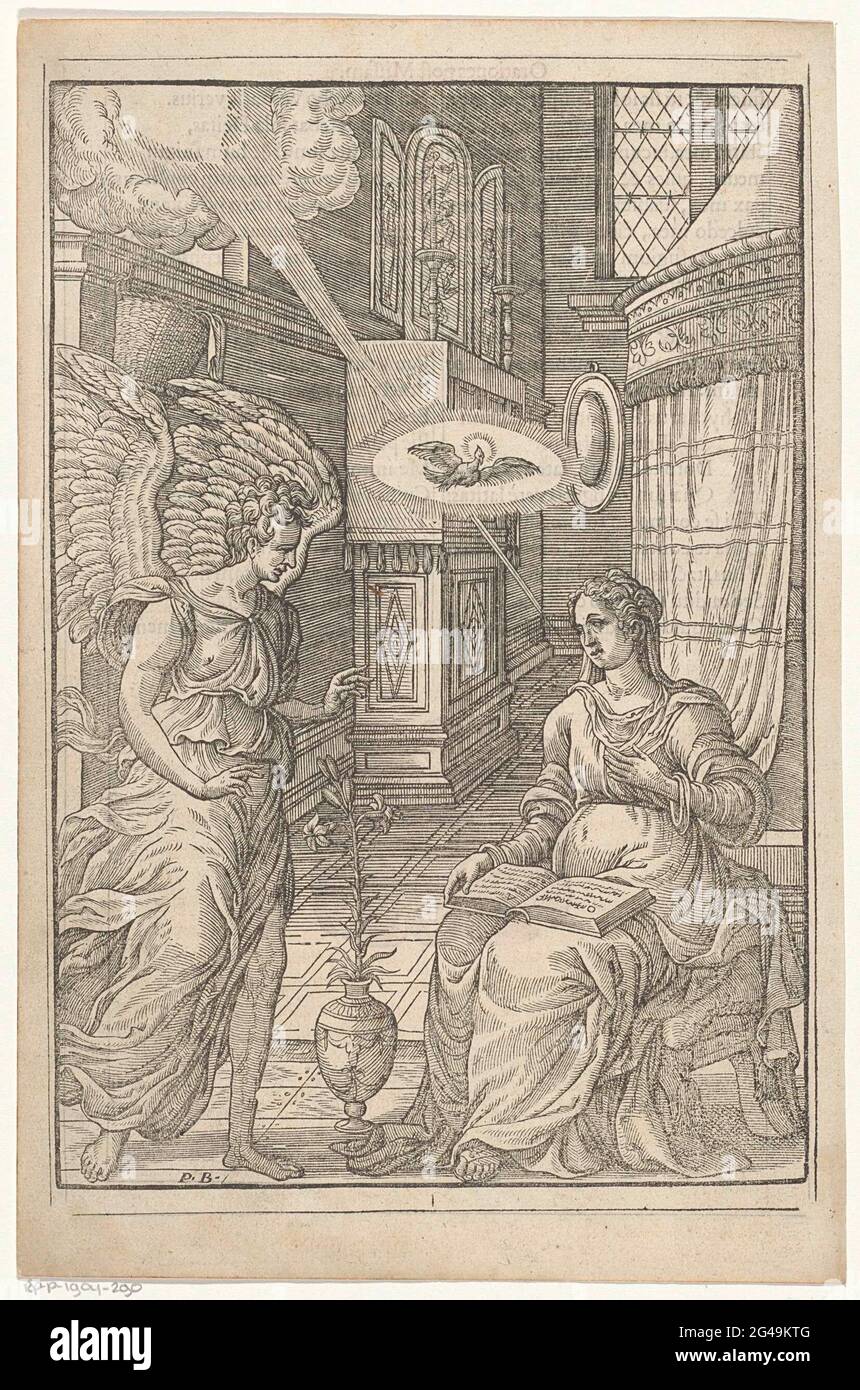 Annunciation. The angel Gabriel announces Maria to become pregnant ...