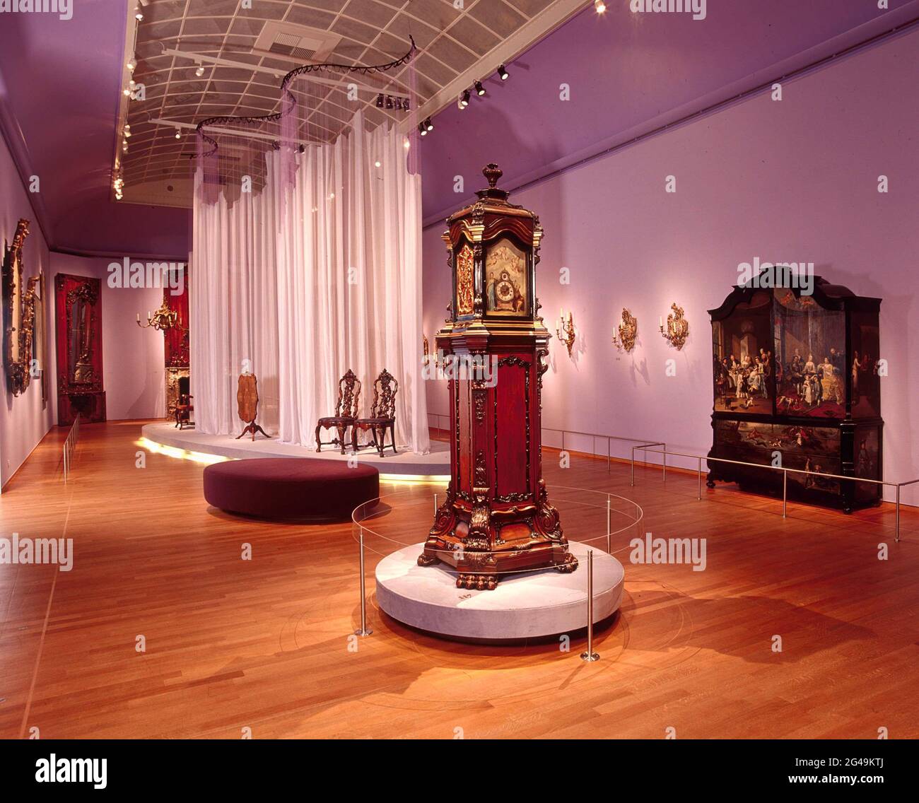 Room with pendulum, right a cabinet; Exhibition Rococo, the Netherlands ...