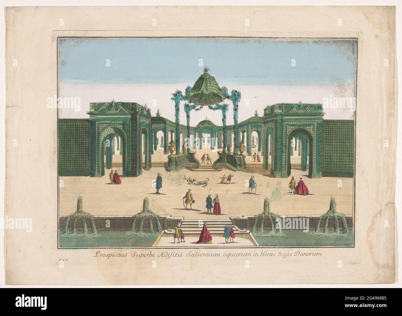View of the pergola and the fountains of a garden of the king of ...