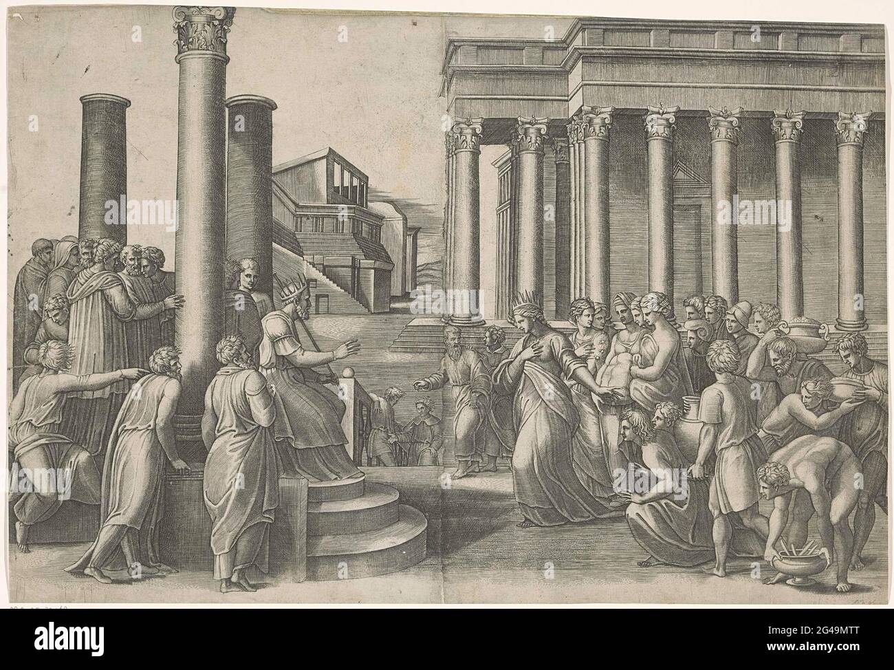 Solomon and the Queen of Seba. The Queen of Seba stands with her female ...