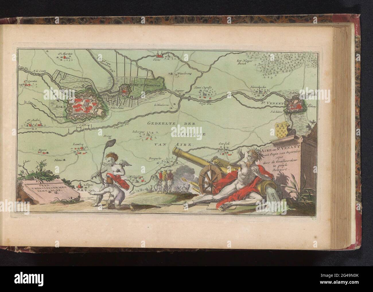 Map of Aire-sur-la-Lys and Saint-Venant; Aire and St. Venid in the ...