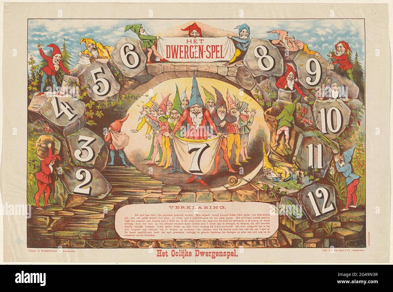 The olic dwarf game. Board game with a dozen dwarfs in the middle with ...