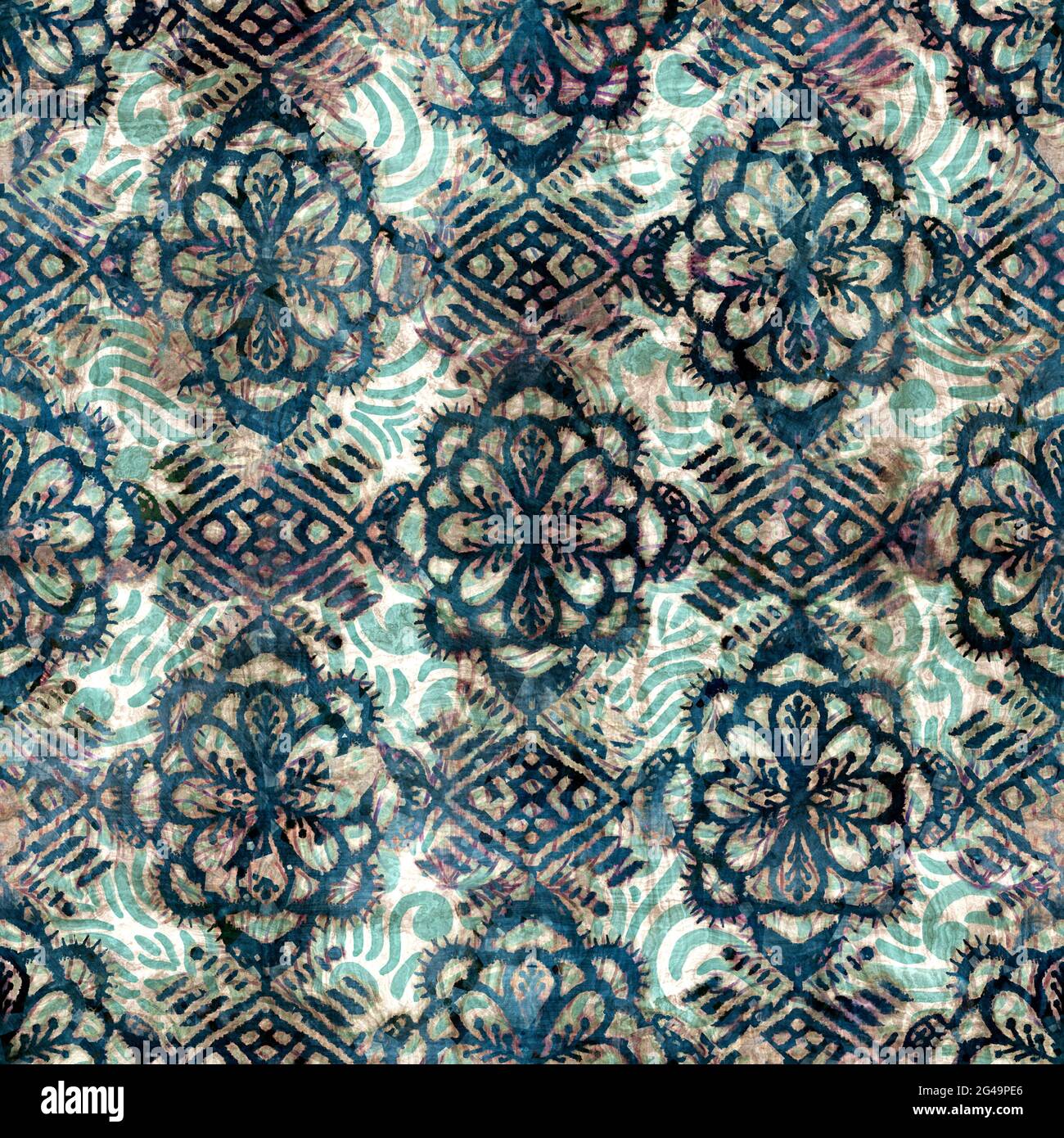 Seamless elegant mixed media pattern in navy, blue, pink, and cream ...