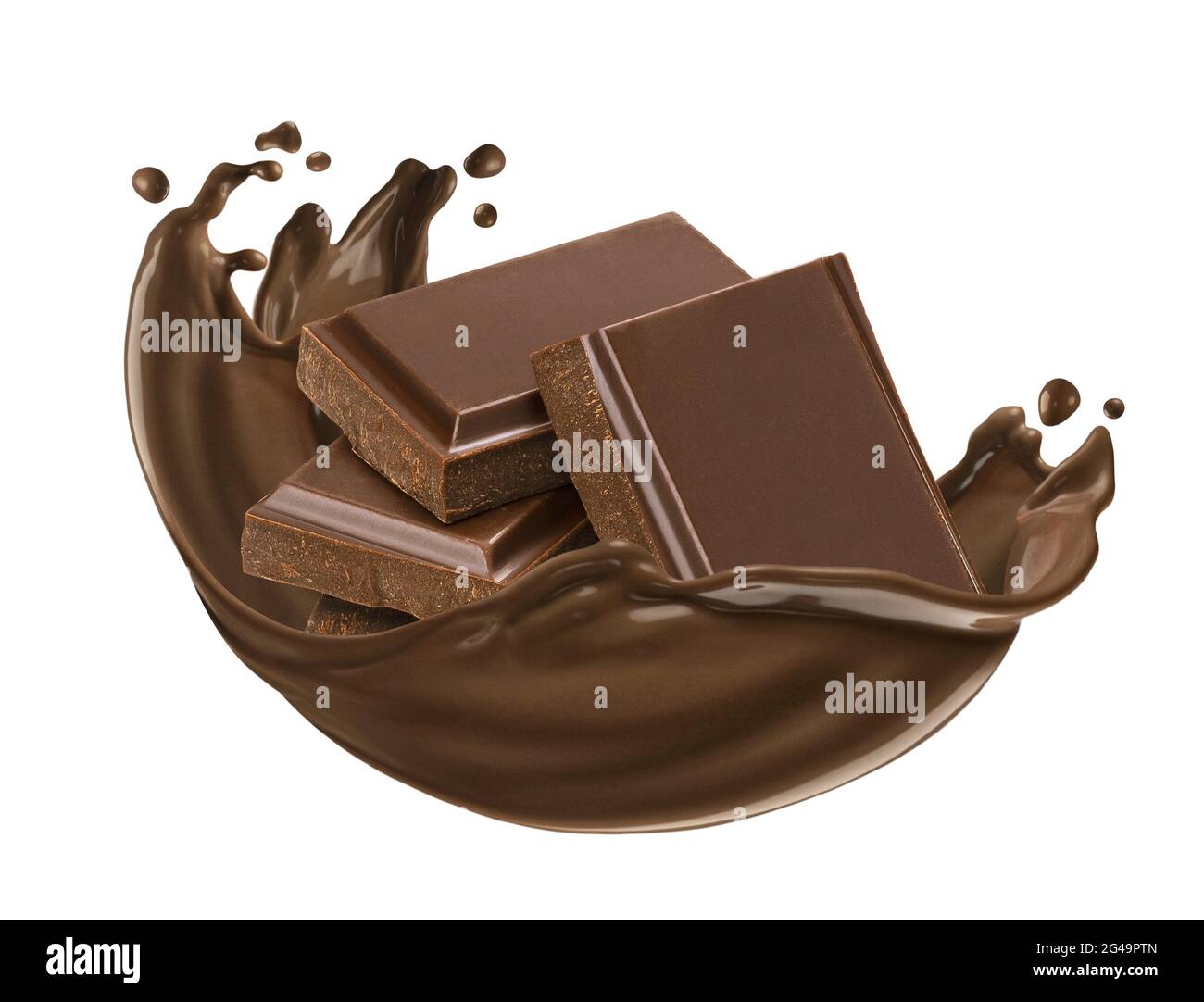 Chocolate bar with chocolate splash isolated on white background Stock ...