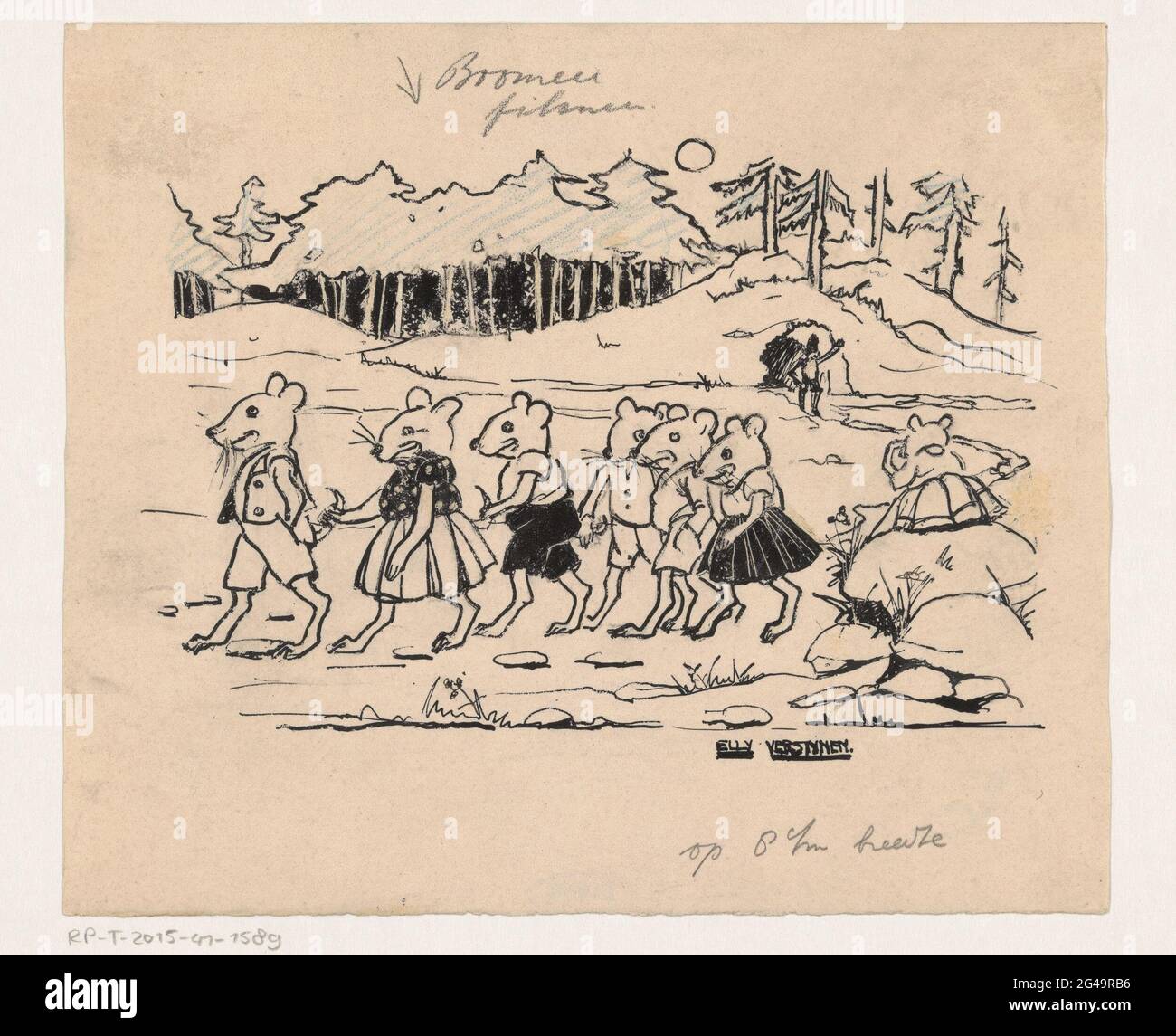 Walking mice in a landscape. A company of mice walks through a ...