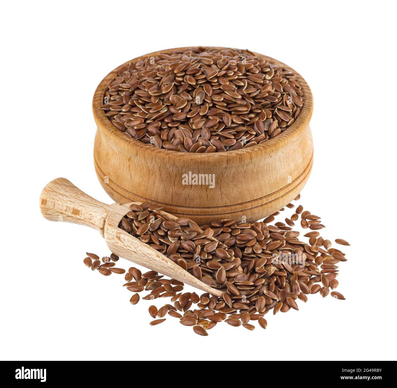 Linseed in wooden scoop and bowl isolated on white background Stock ...