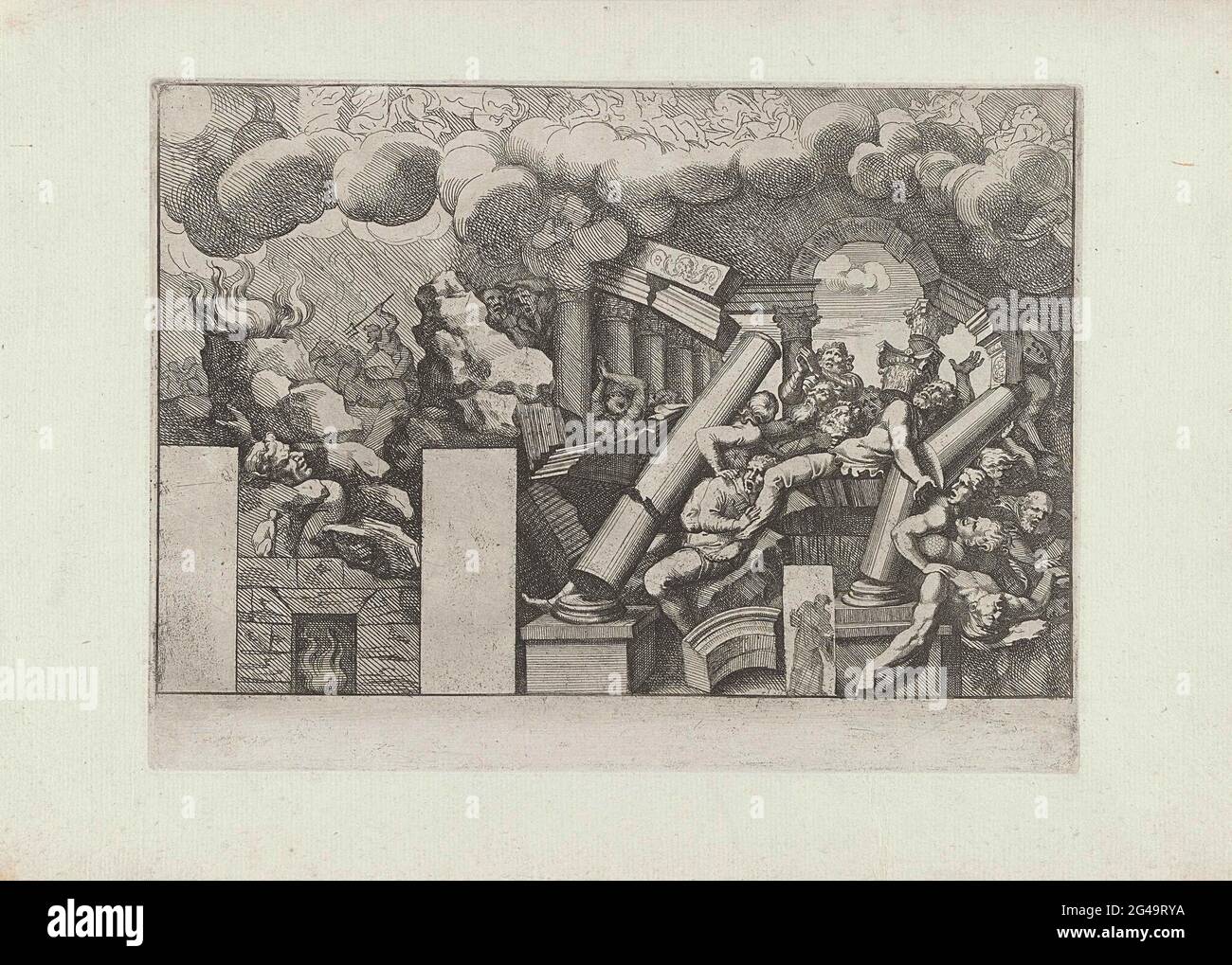 Giants are crushed; Paintings in the Sala dei Giganti. Part of a wall ...