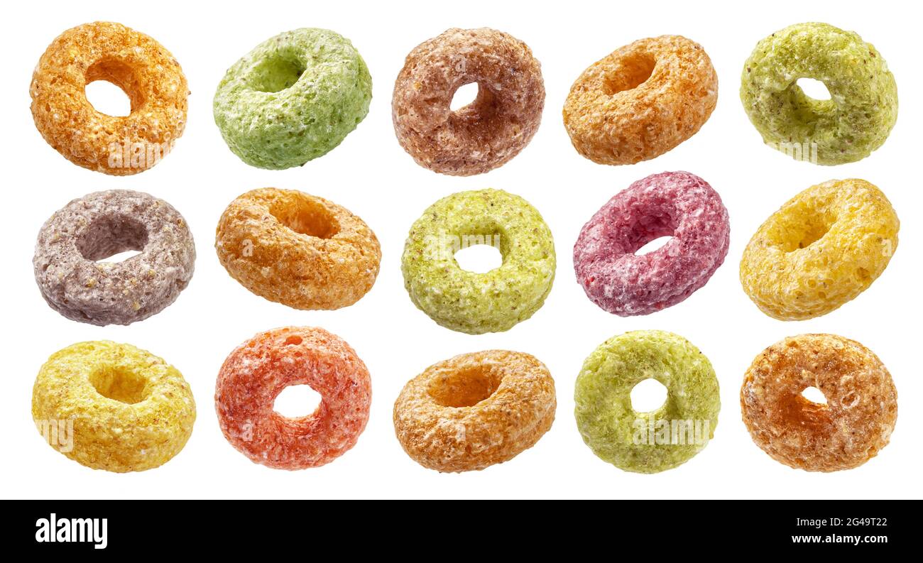 Colorful corn rings isolated on white background Stock Photo - Alamy