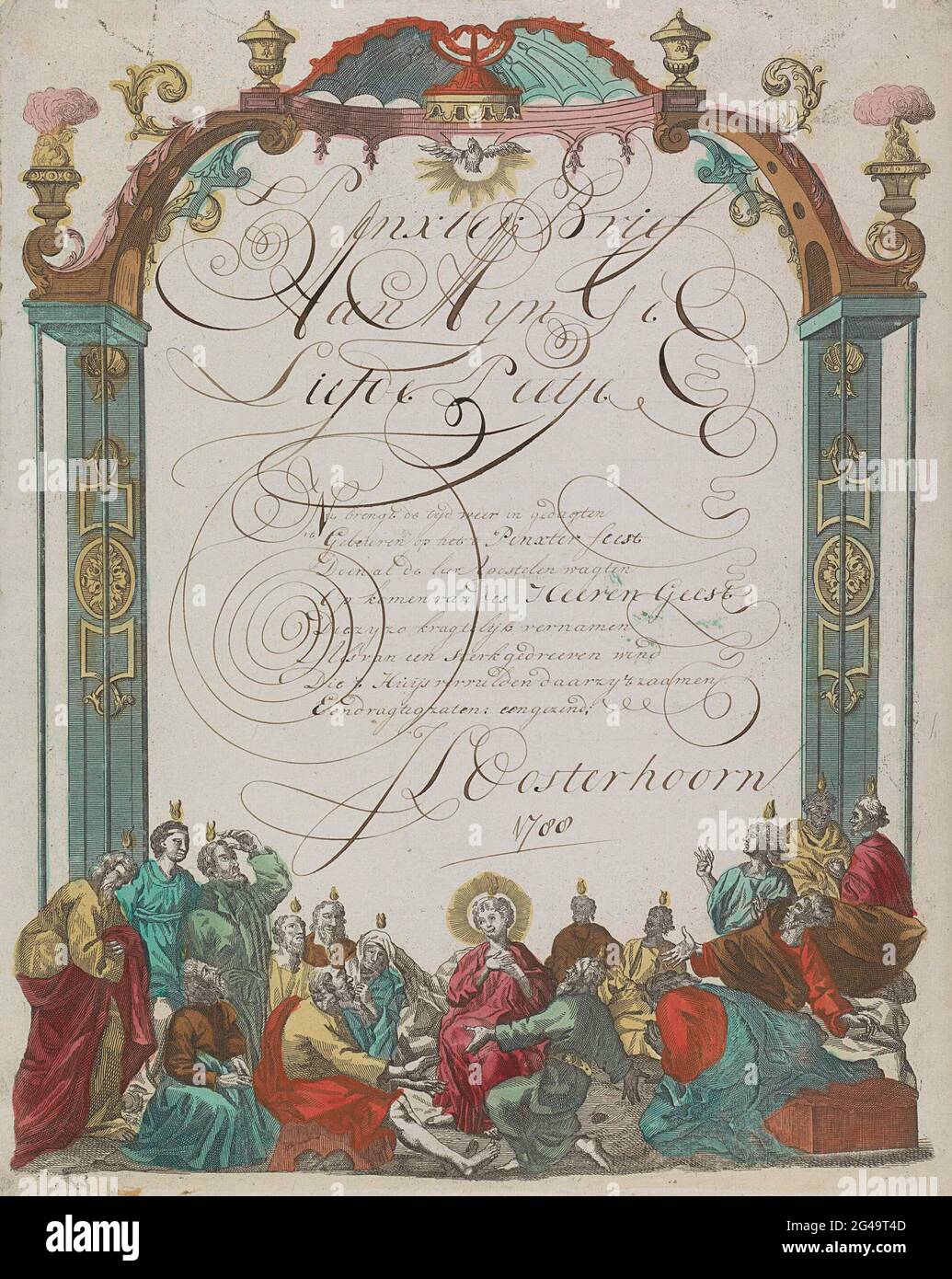 Greeting letter with the needle falling of the Holy Spirit. Greeting ...