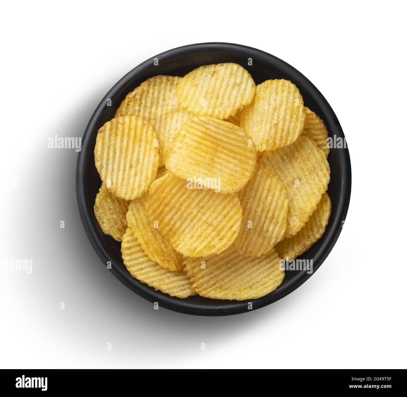 Ridged potato chips isolated on white background, top view Stock Photo ...