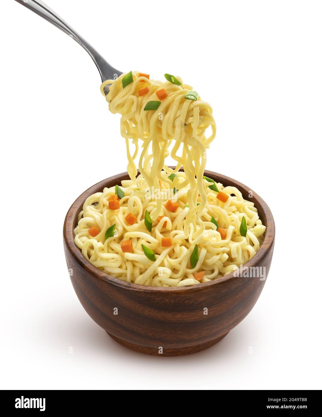 Wooden bowl of instant noodles isolated on white background Stock Photo ...
