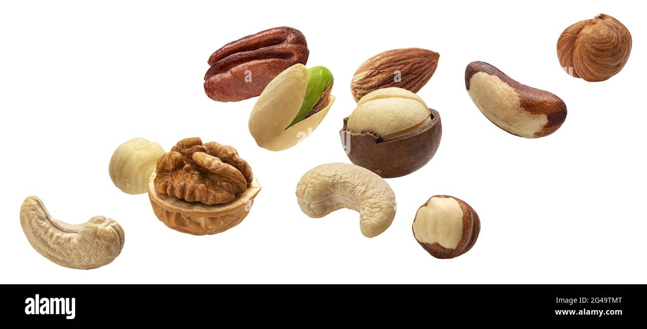 Different nuts collection isolated on white background Stock Photo - Alamy