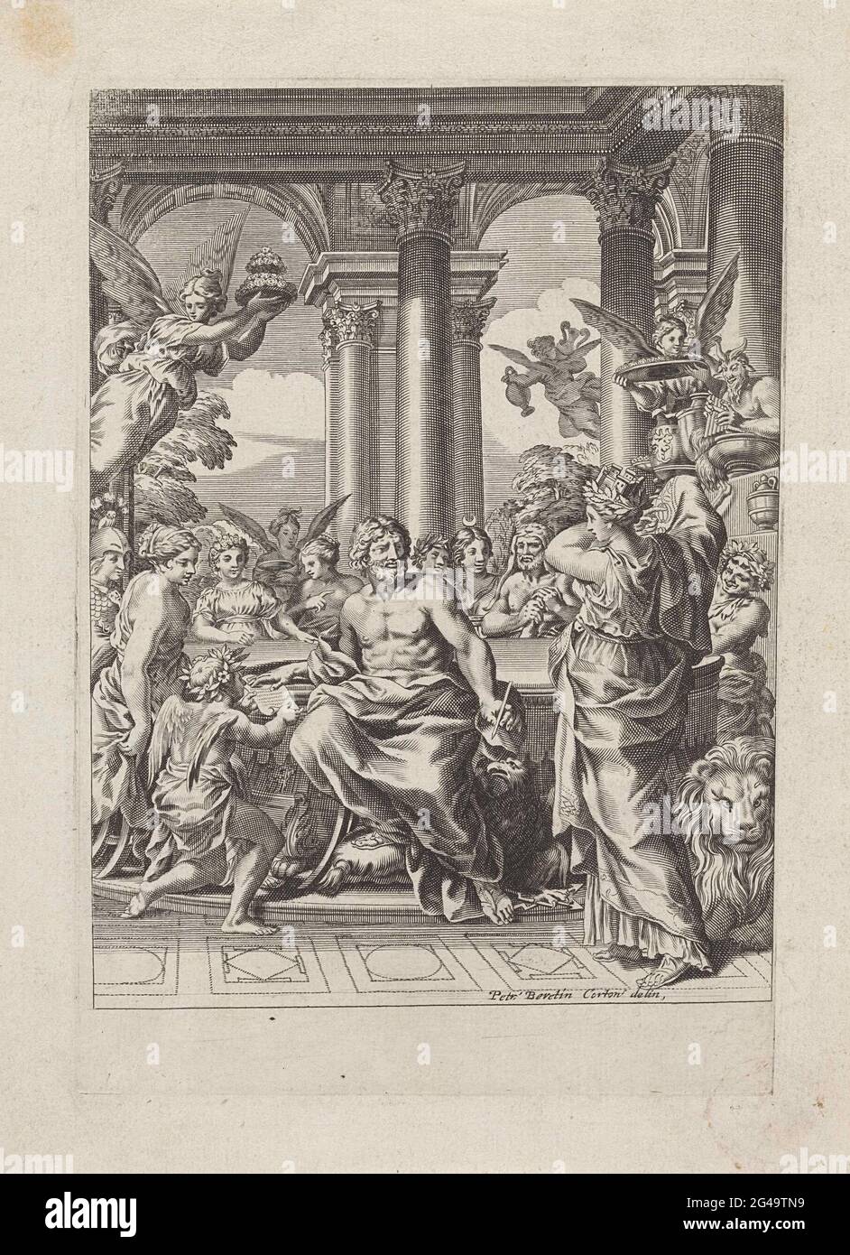 Jupiter and the Olympic gods around a table. View in a temple with ...