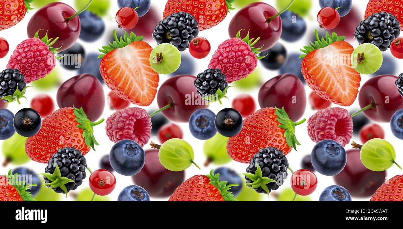 Falling berries seamless pattern isolated on white background Stock ...