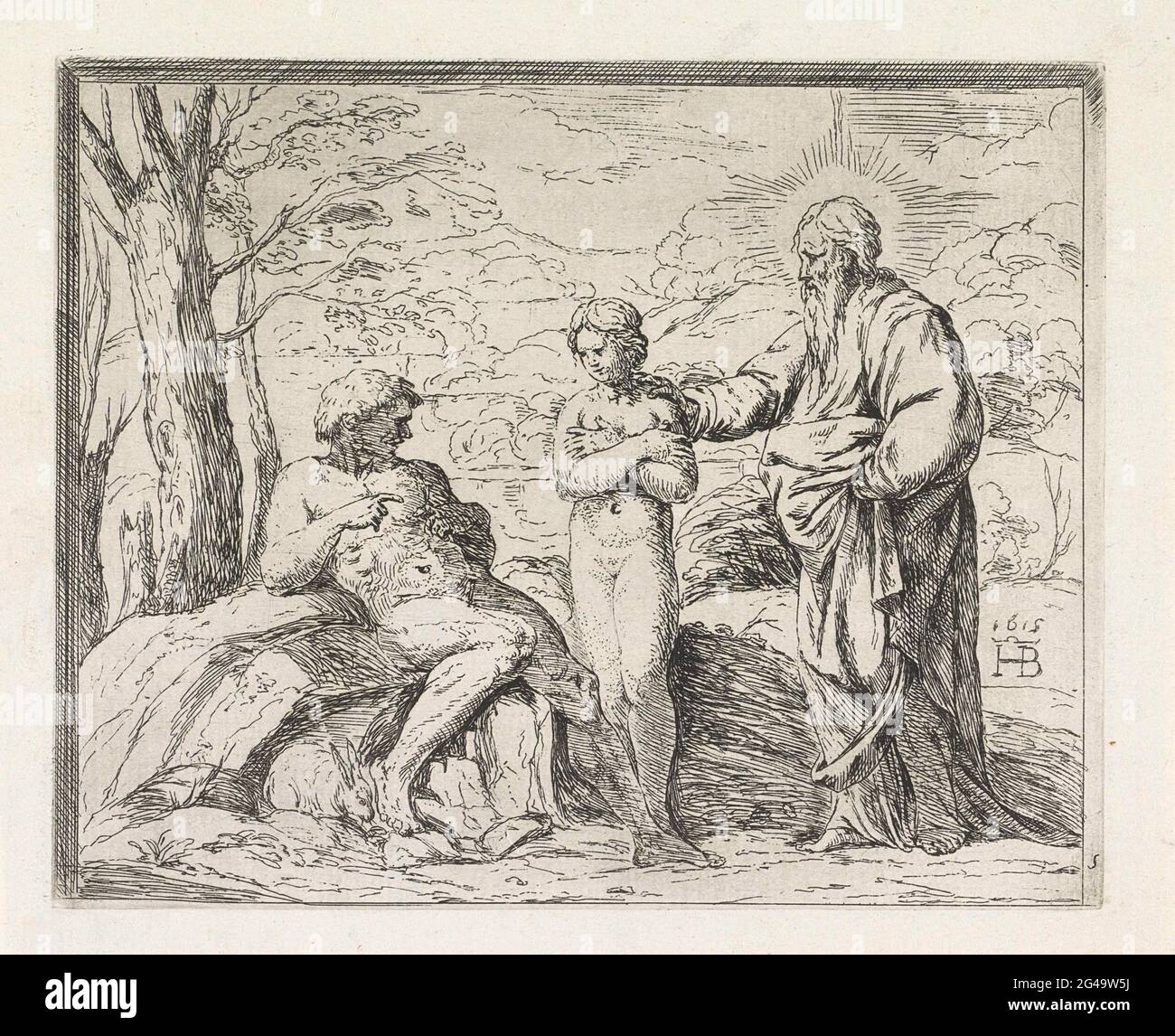 God creates Adam and Eva; Paintings in the Loggia of Rafaël. God, an ...