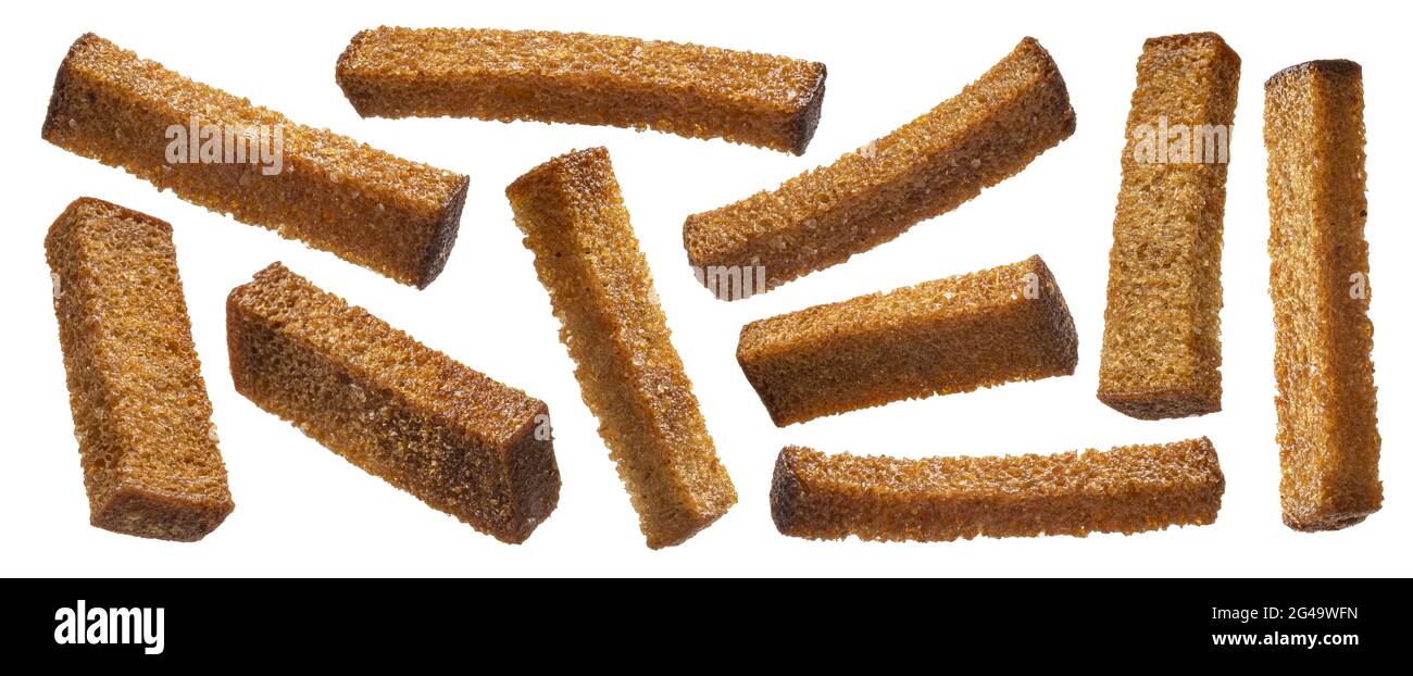 Rye bread croutons, salted crispy bread sticks Stock Photo - Alamy