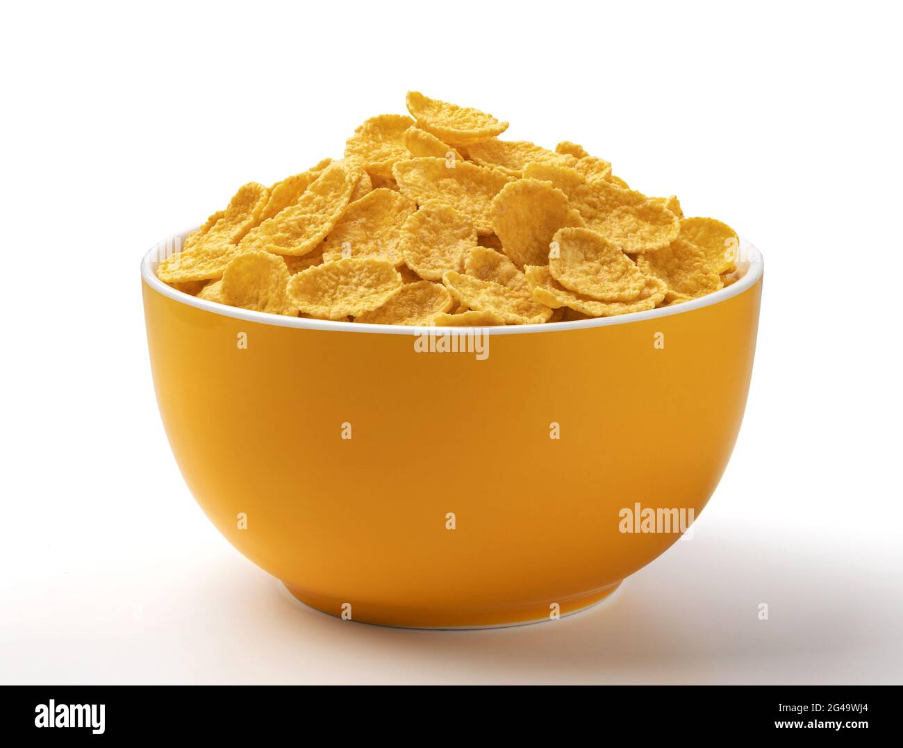 Corn flakes, bowl of cereal breakfast on white background, full depth ...