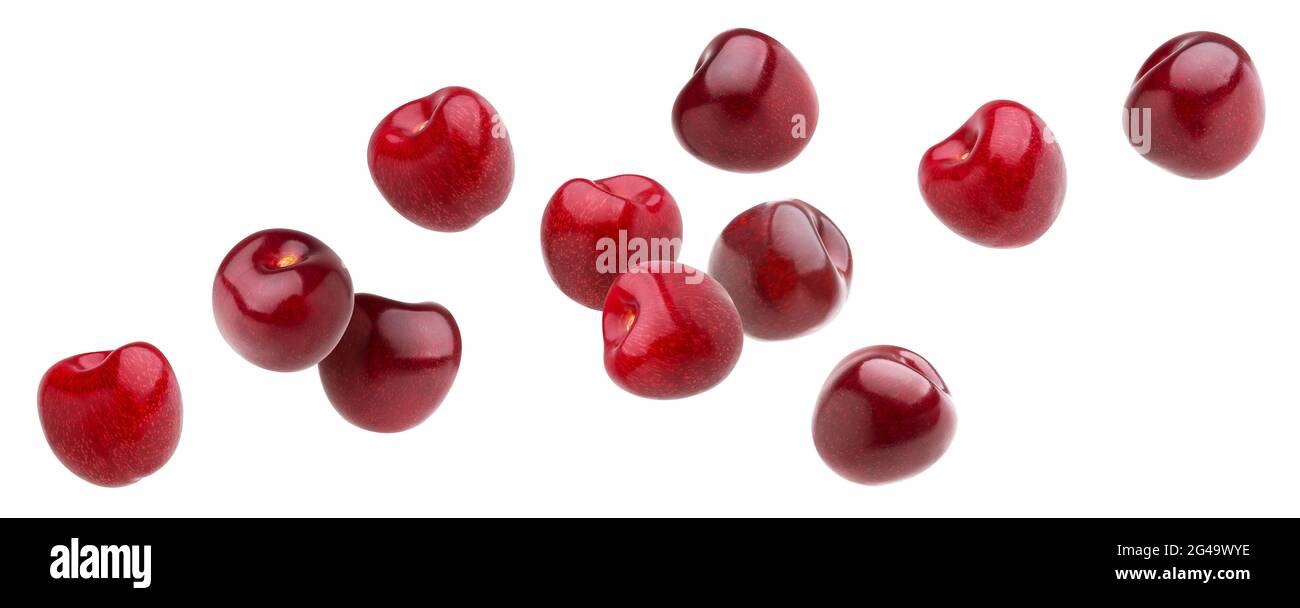 Falling cherry isolated on white background, collection Stock Photo - Alamy