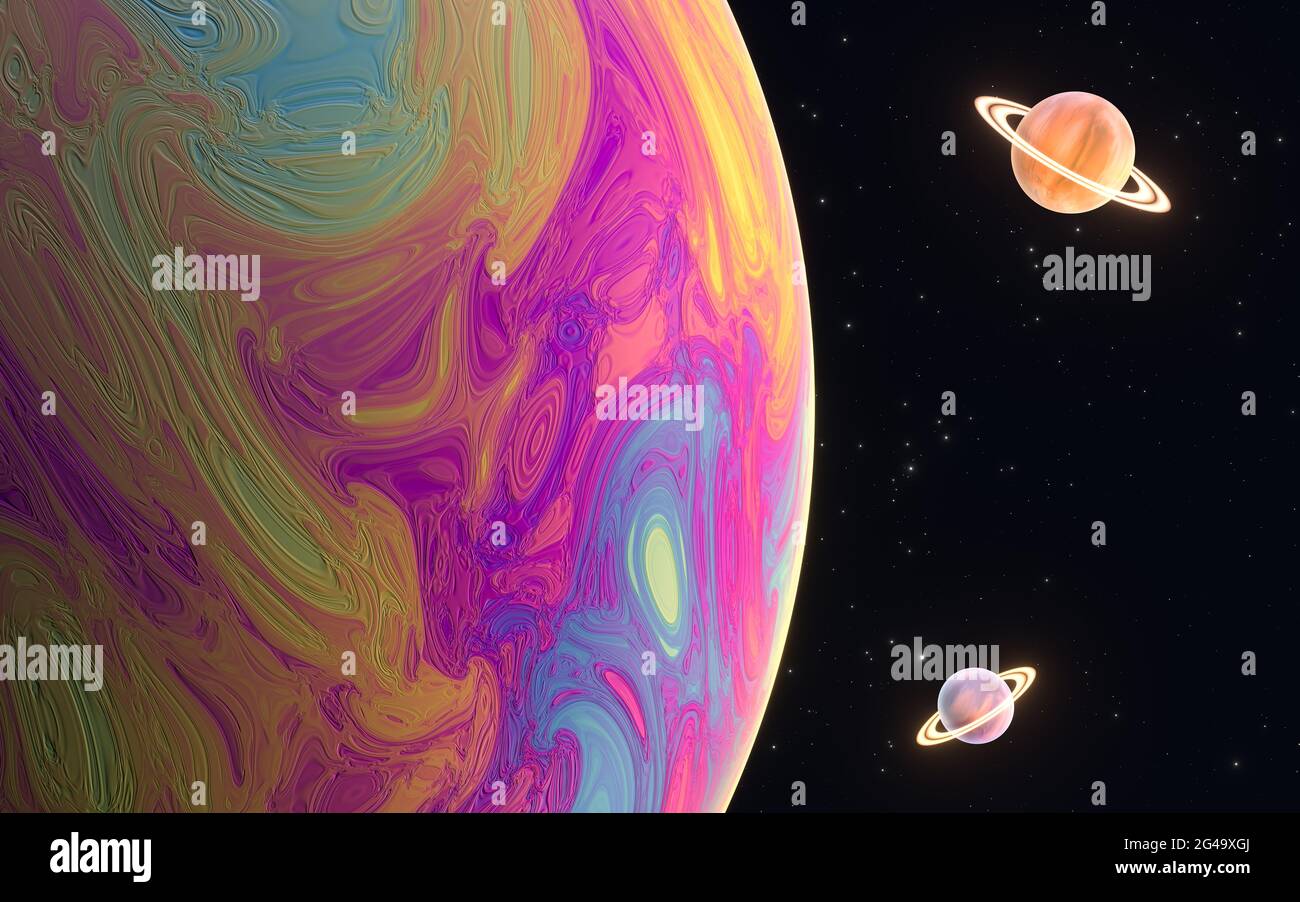 Colorful planet with black background, 3d rendering. Computer digital ...