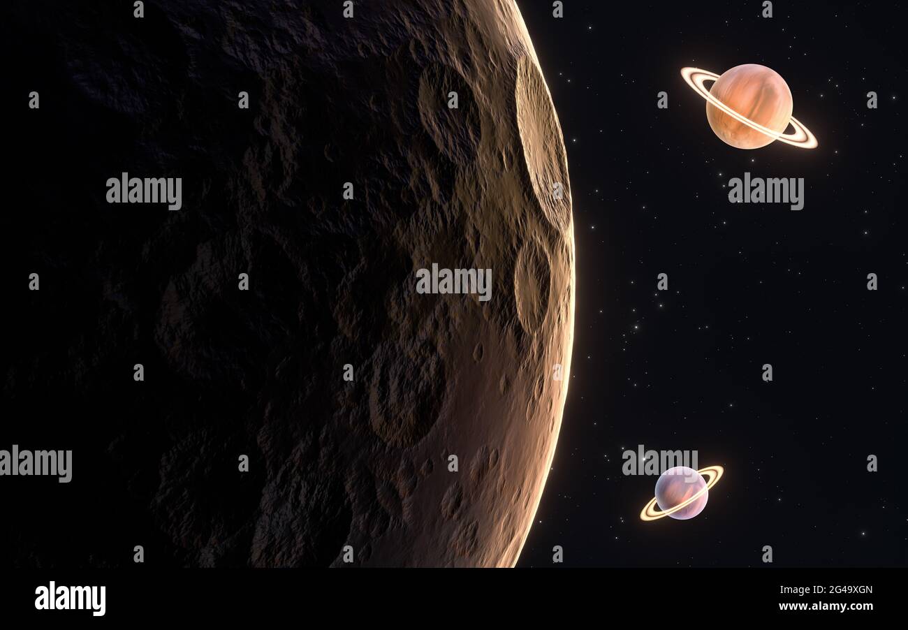 Planets with starry background, 3d rendering. Computer digital drawing ...