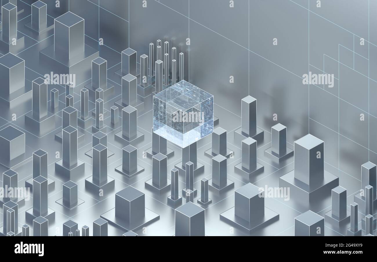 Technological cubes with white background, 3d rendering. Computer ...