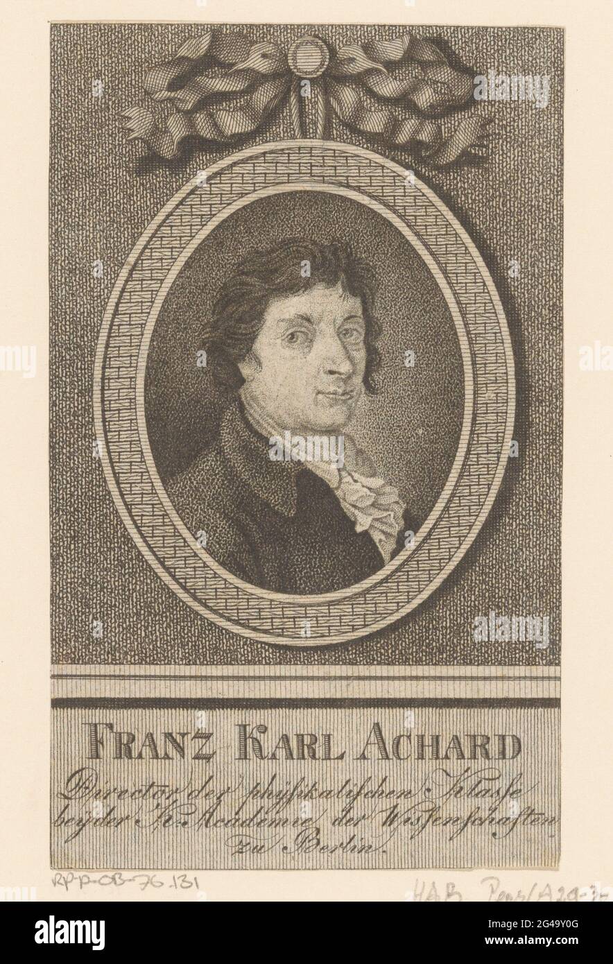 Portrait of Franz Carl Achard. Portrait of Franz Carl Achard in an oval ...