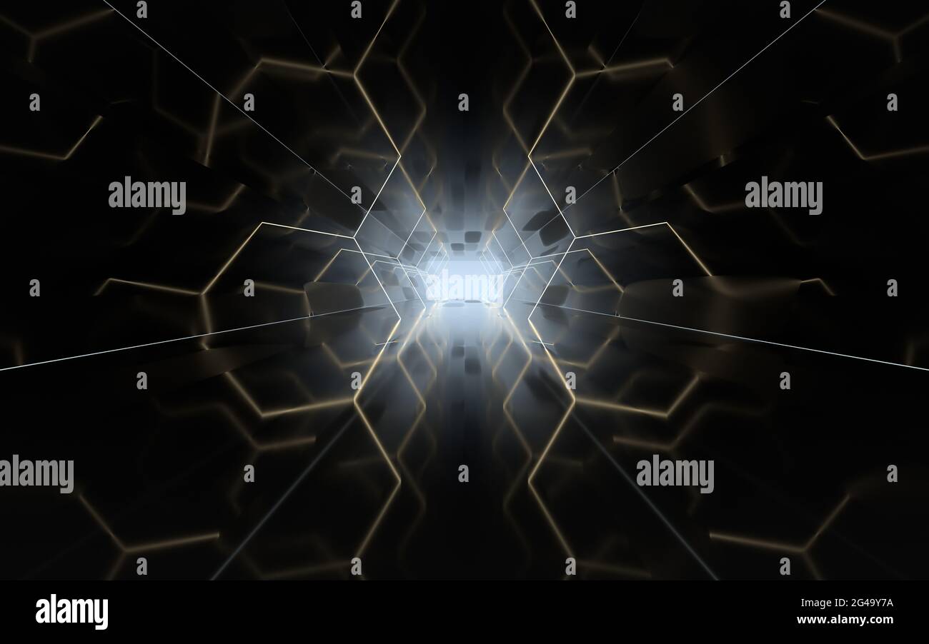 Tunnel with polygon background, 3d rendering. Computer digital drawing ...