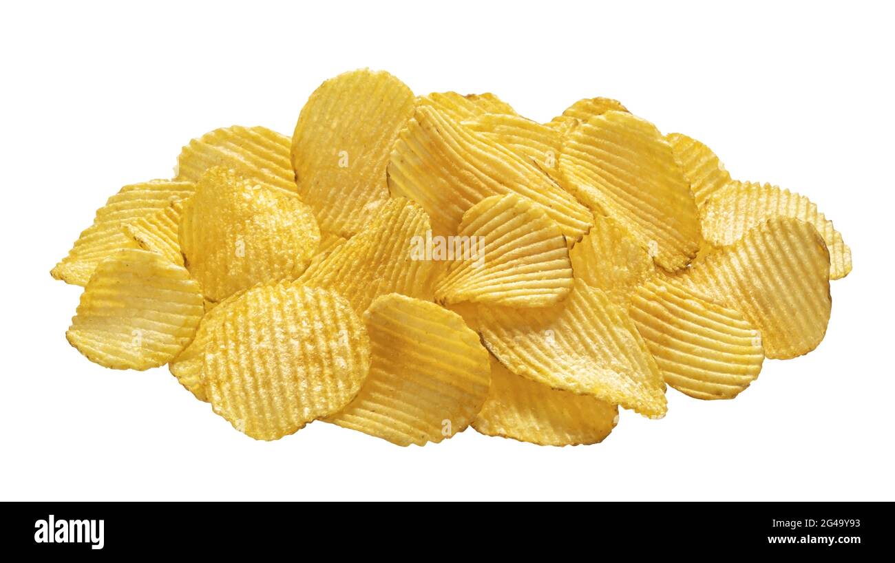 Heap of ridged potato chips isolated on white background Stock Photo ...
