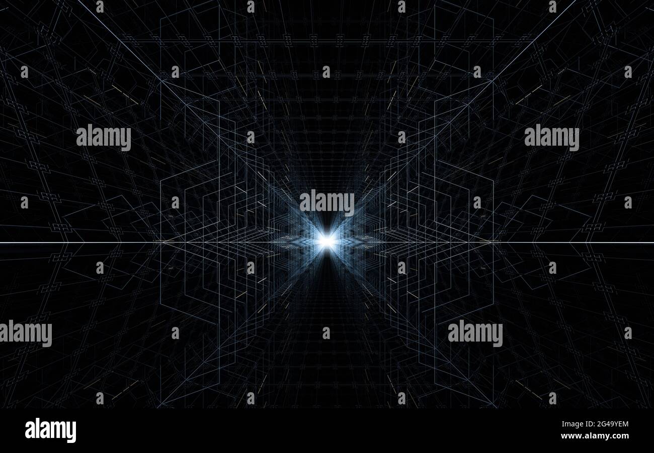 Tunnel with polygon background, 3d rendering. Computer digital drawing ...